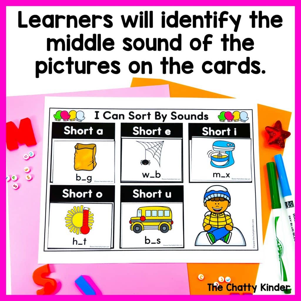 Winter Middle Sounds Sorting Centers for Kindergarten