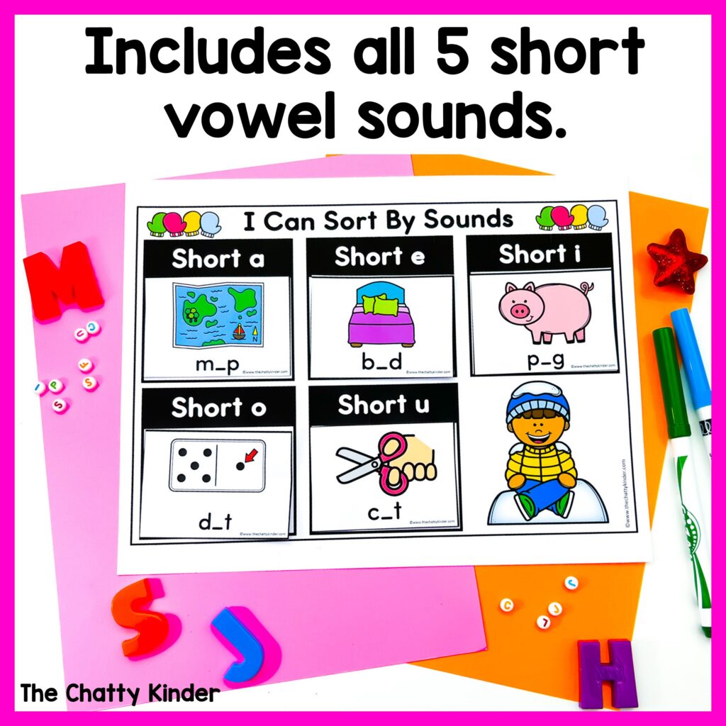 Winter Middle Sounds Sorting Centers for Kindergarten