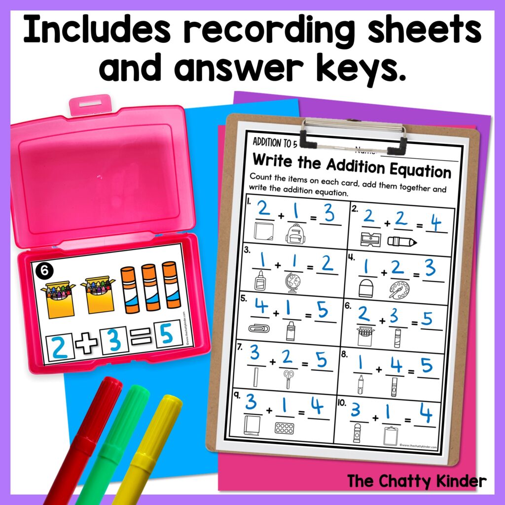 Addition and Subtraction Task Cards - Back to School Kindergarten Math ...