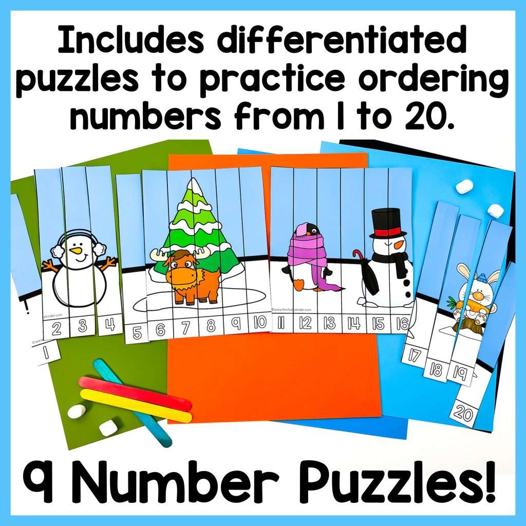 Winter 1 to 20 Number Puzzles - Number Sequencing - Kindergarten Math ...