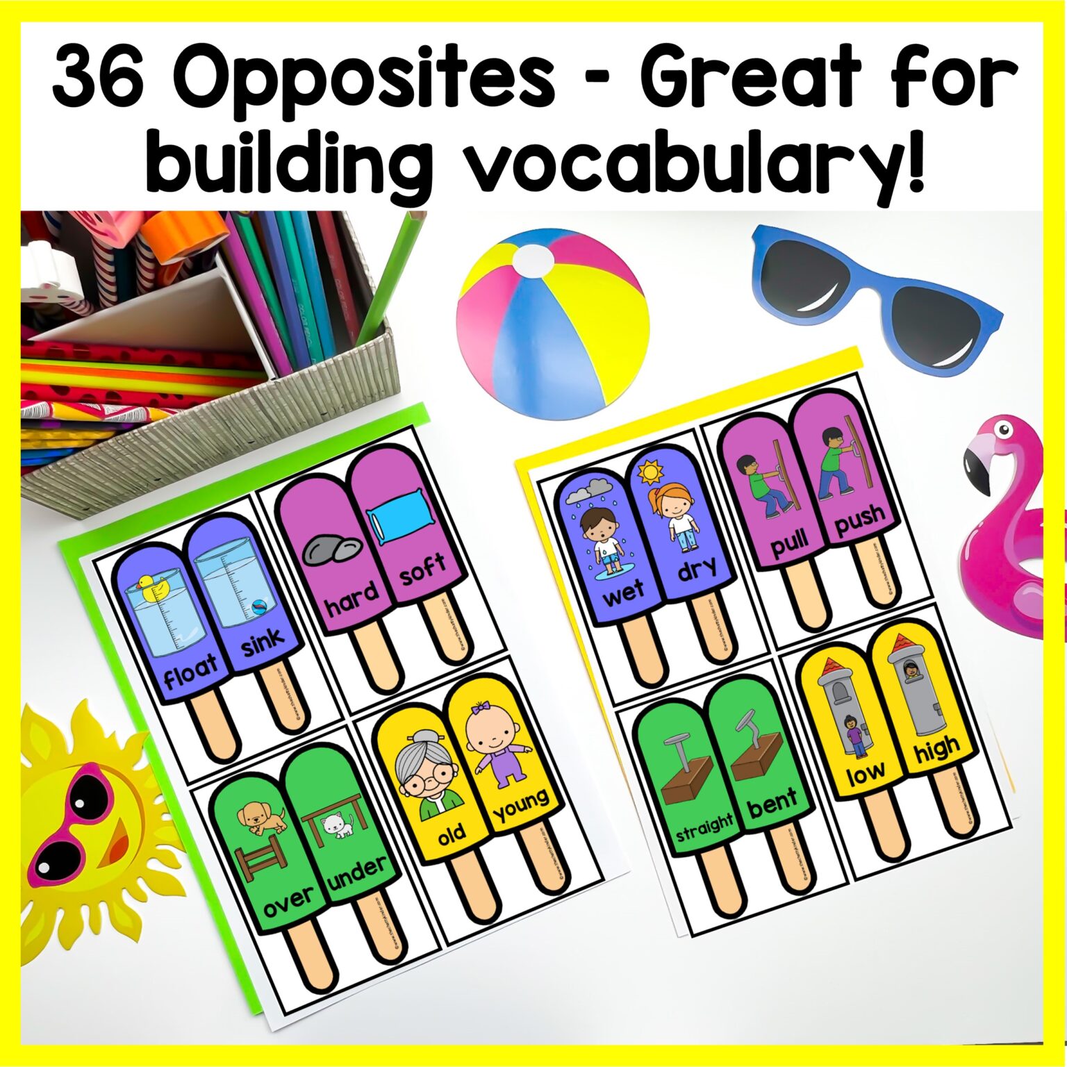 Opposites Matching Game - Summer Kindergarten Literacy Center - The ...