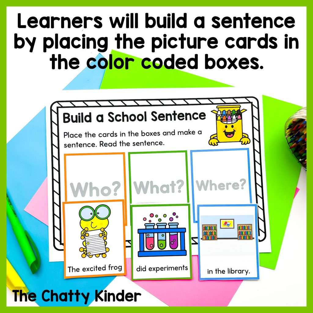 Sentence Building Activity - Kindergarten Back to School - The Chatty ...