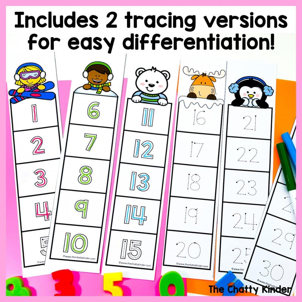 Winter Kindergarten Number Tracing Cards | Math and Handwriting Center ...